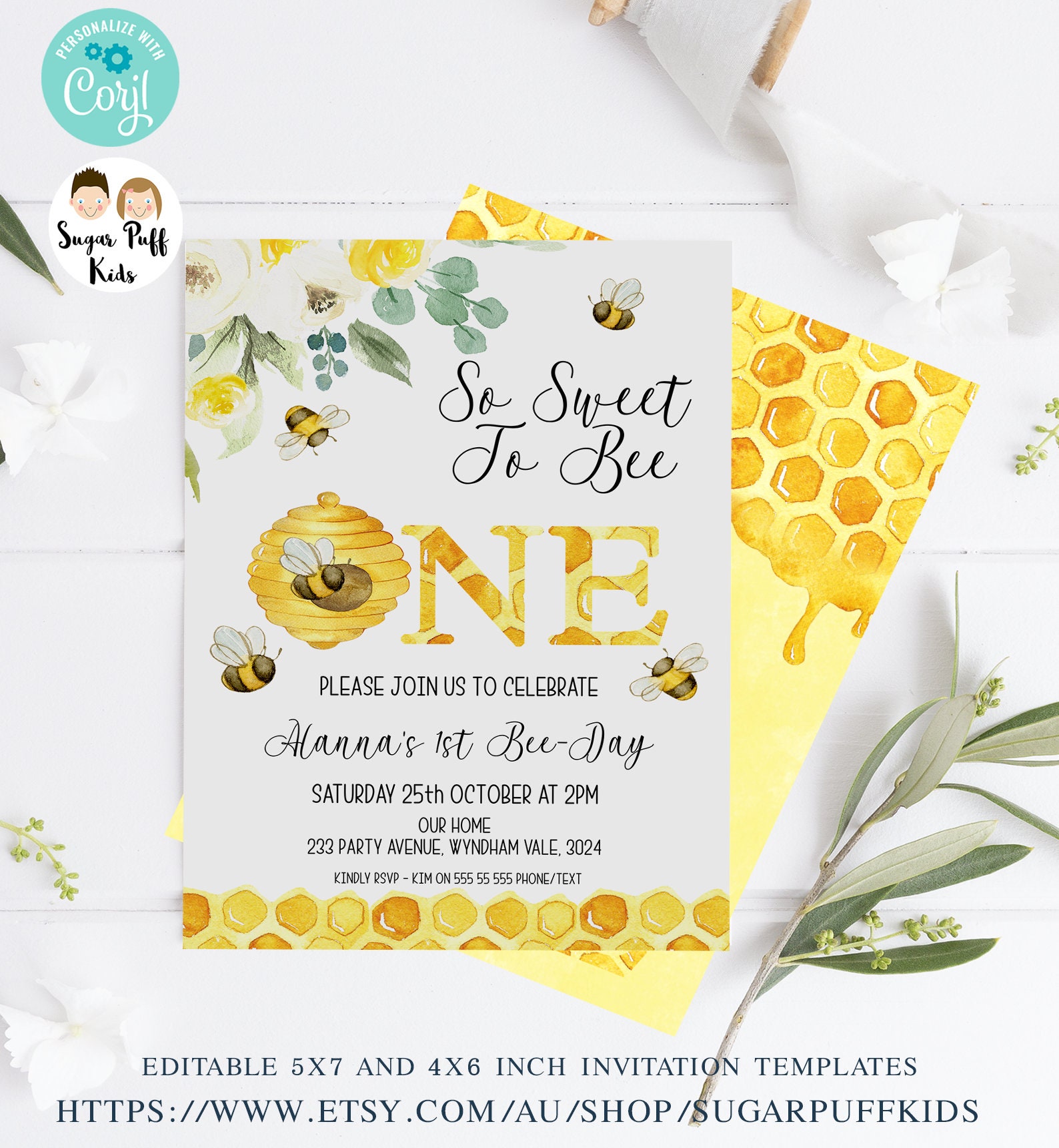 Paper & Party Supplies Invitations & Announcements Editable Bee ...