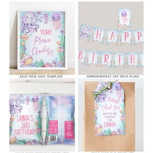 Party Printable Purple Under the Sea Bundle, Editable Octopus Under the ...