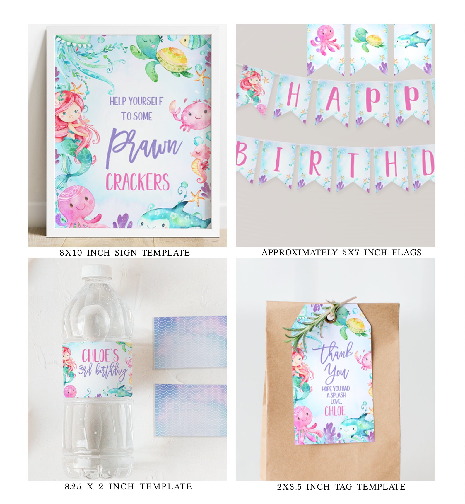 Party Printable Mermaid Under the Sea Bundle Editable Under - Etsy ...