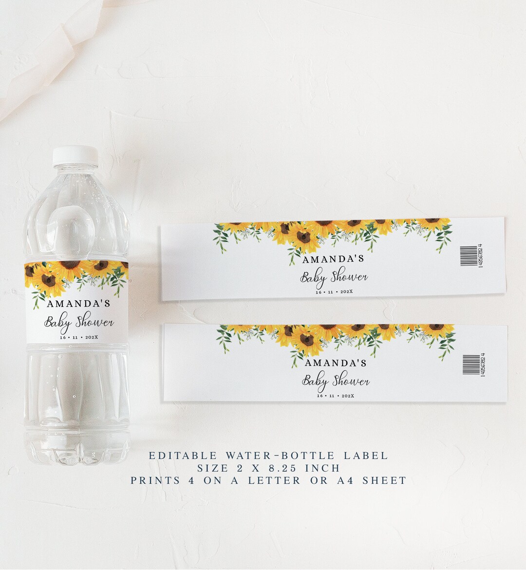 Sunflower Baby Shower Water Labels, Sunflower Water Bottle Label ...