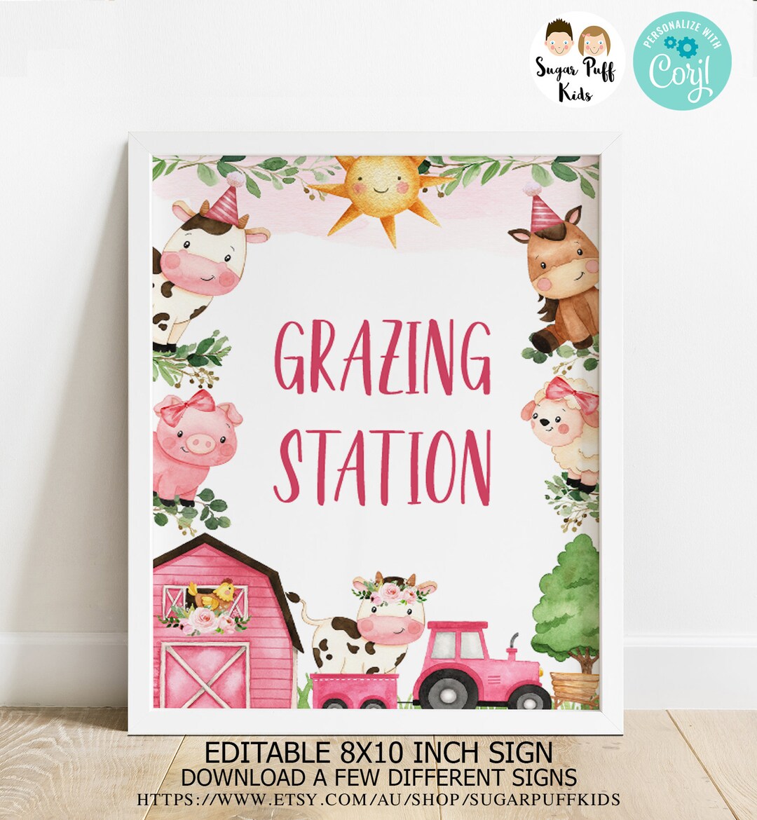 Printable Girls Pink Farm Birthday Sign, Girls Editable Barnyard ...