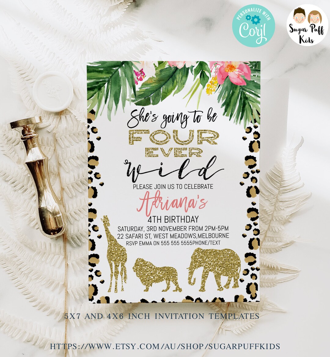 Editable Safari Four Ever Wild Invite, Instant Download Girls Jungle ...