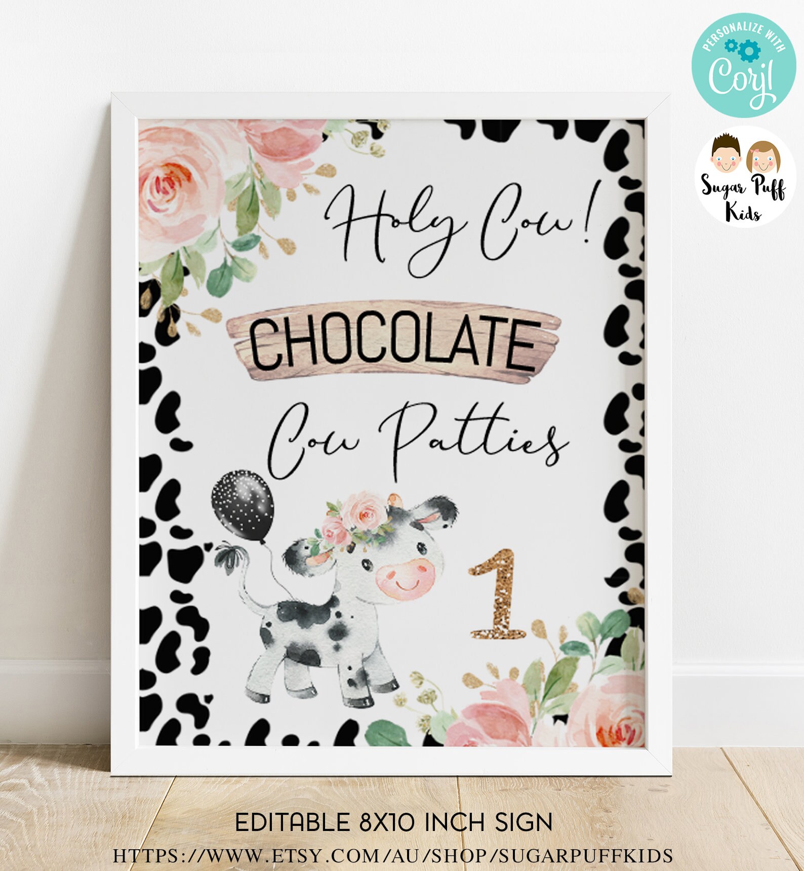 Editable Pink Floral Cow Cow Print Food Tent Printable Cow - Etsy Australia