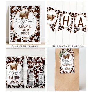 Editable Boys Highland Cow 1st Birthday Bundle, Printable Brown Cow ...