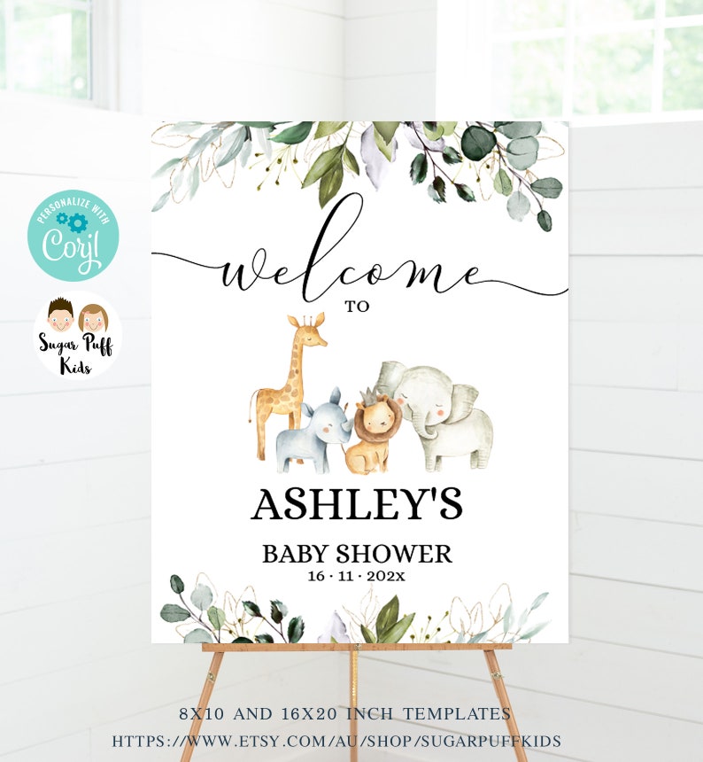 Editable Safari Animals Foliage Welcome Sign Instant Safari | Etsy