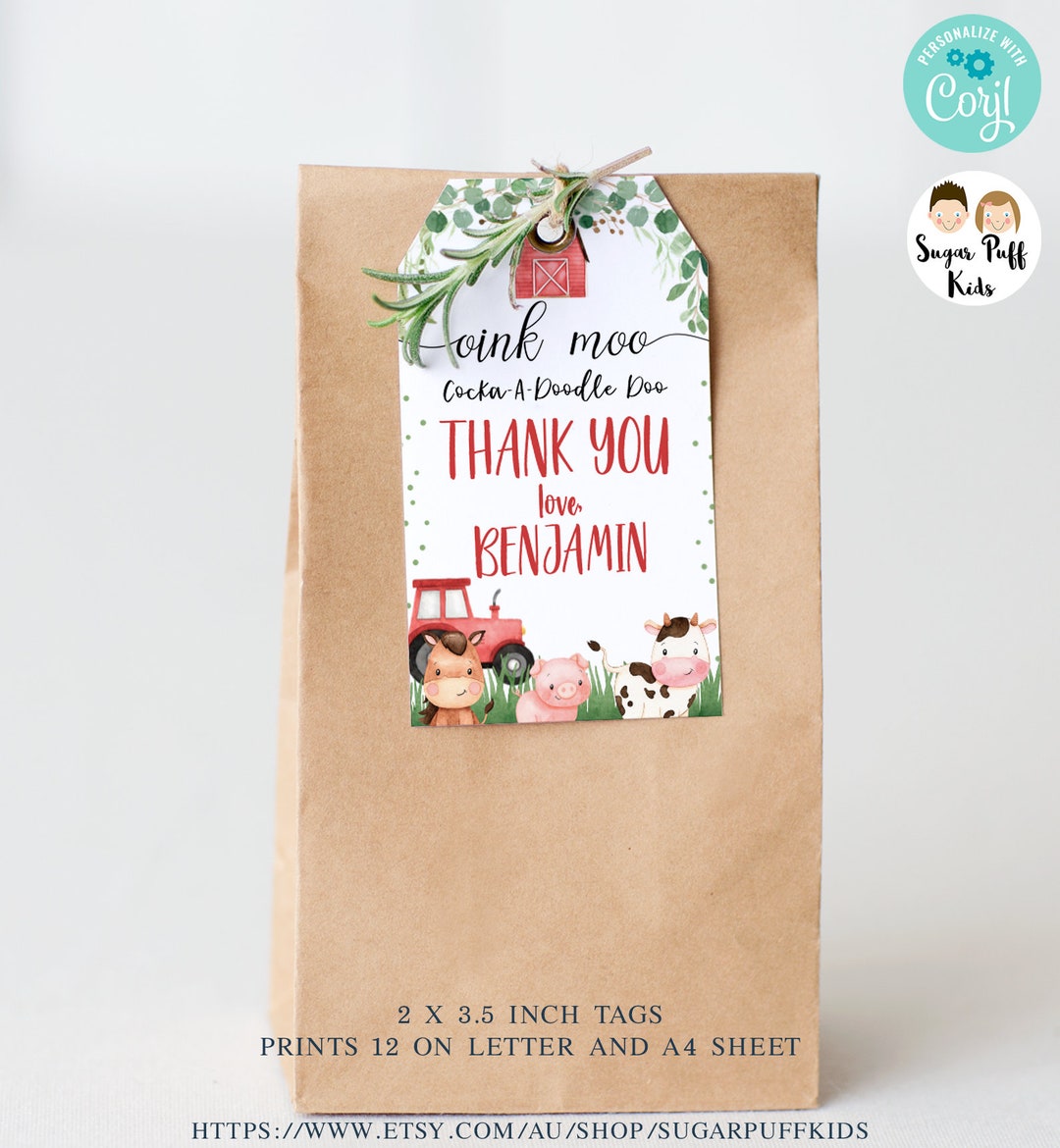 Editable Red Farm Favor Tag, Printable Red Barn Birthday Party Tag ...