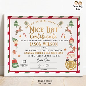 Kids Nice List Certificate, Children Santa Claus Nice List Certificate ...