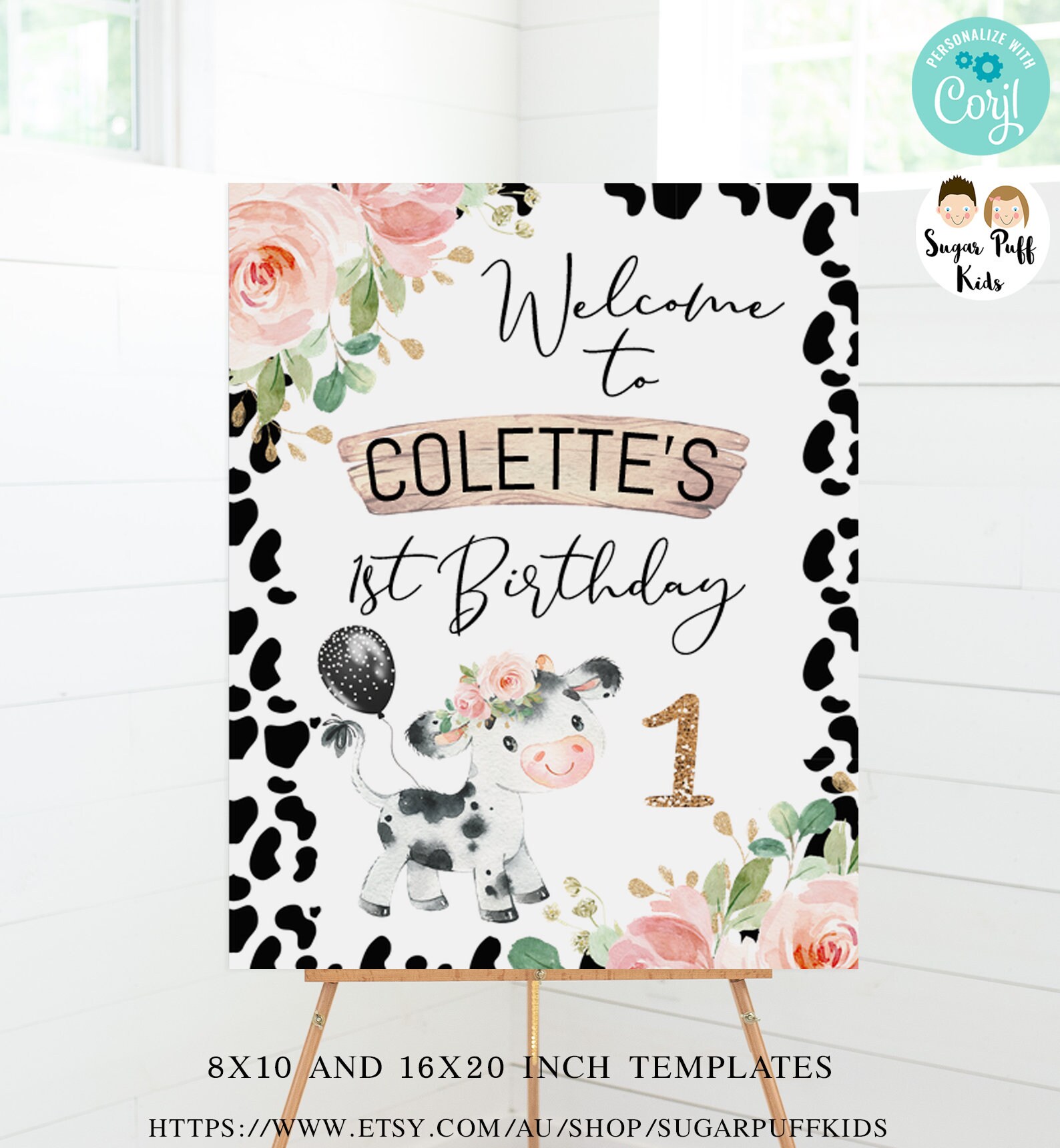 Editable Pink Floral Cow Cow Print Food Tent Printable Cow - Etsy Australia