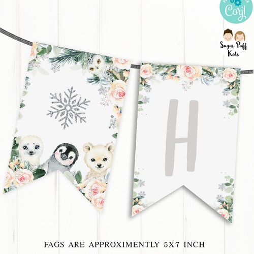 Arctic Animals Girl Happy Birthday Banner Printable Instant - Etsy