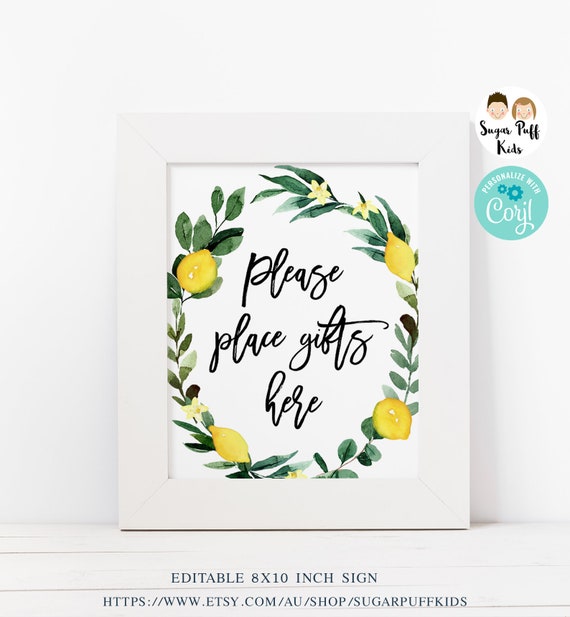 Editable Lemon Wreath Party Sign 8x10 inch, Printable Bridal Shower ...
