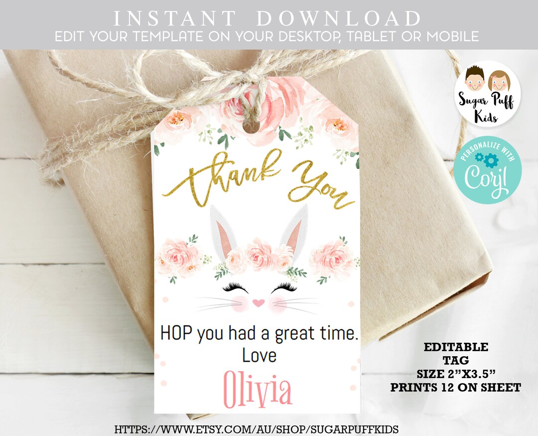 Bunny Favor Tag INSTANT DOWNLOAD EDITABLE Bunny Rabbit - Etsy Australia