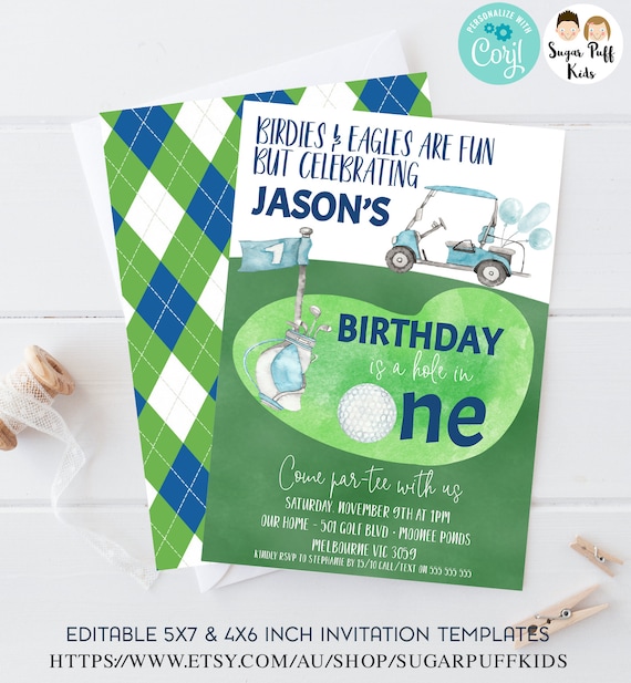 Editable Golf 1st Birthday Invitation, Printable Golf Birdies and ...