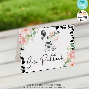 Editable Pink Floral Cow Cow Print Food Tent, Printable Cow Birthday ...