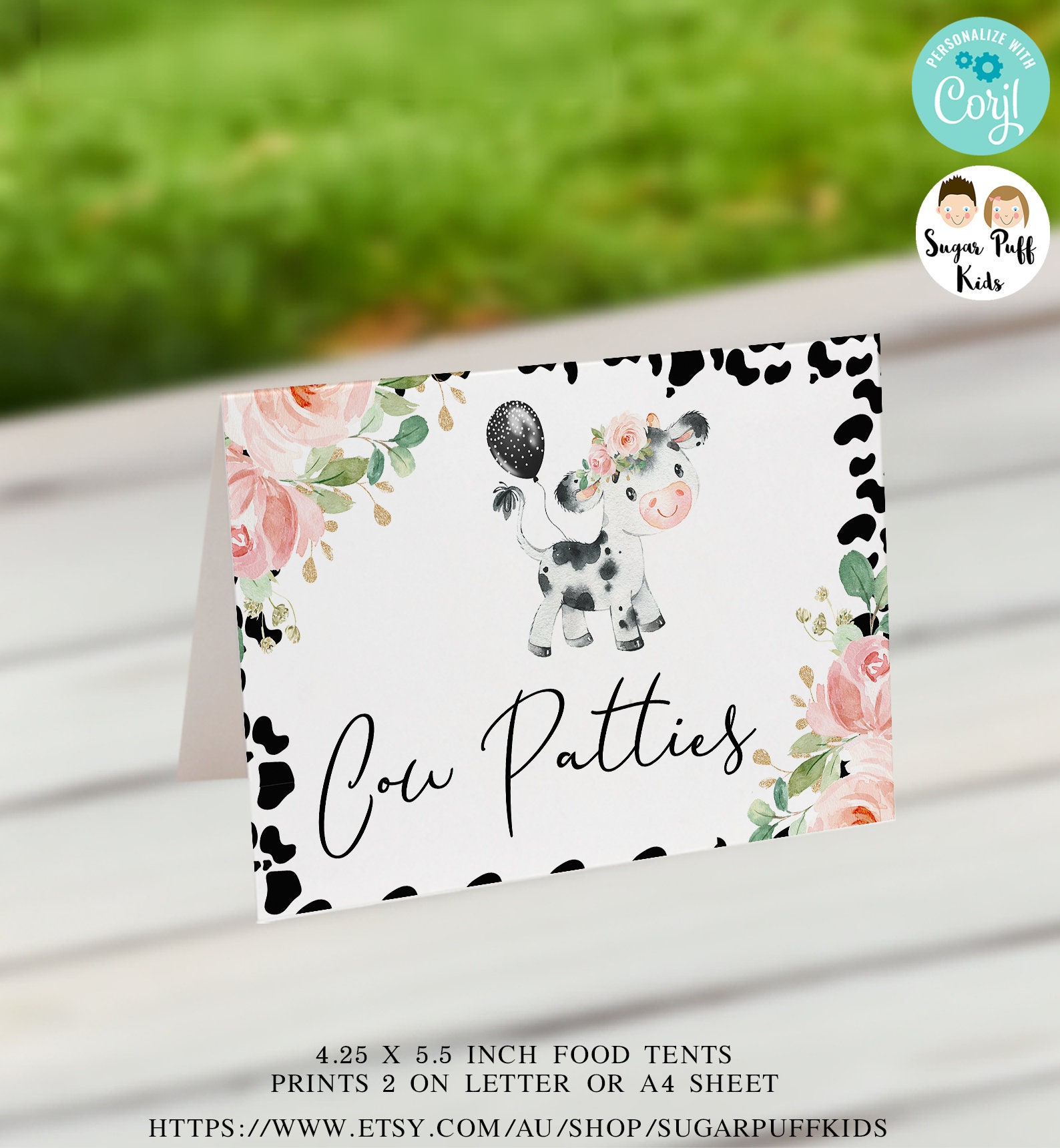 Editable Pink Floral Cow Cow Print Food Tent Printable Cow - Etsy Australia
