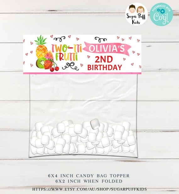 Printable colorful 6x4 inch two-tii frutti candy bag topper, Girls ...
