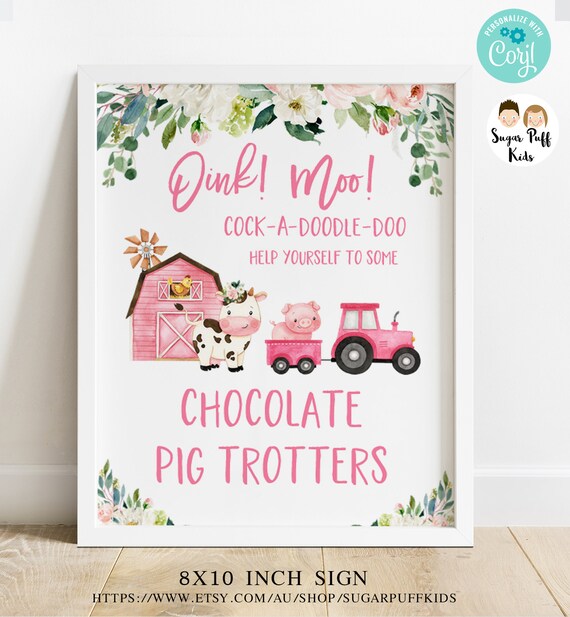 Printable Pink Tractor Farmyard Party Sign, Instant Download Floral ...