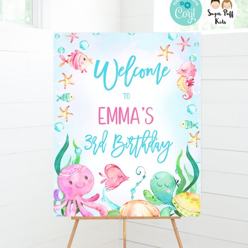 Editable Under the Sea Birthday Welcome Sign Instant Girls - Etsy