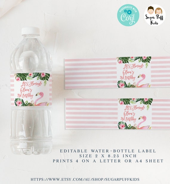 Editable let's flamingle water bottle label, Printable pink flamingo ...