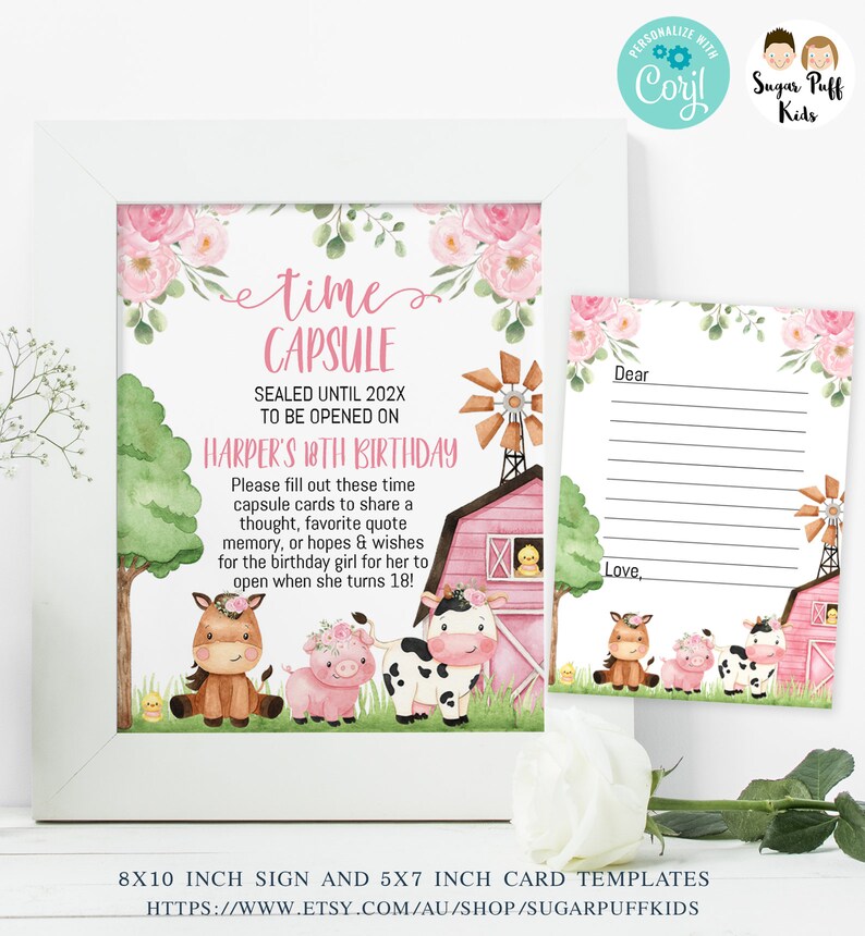 Editable Pink Farm Time Capsule Sign Printable Pink Floral - Etsy Australia