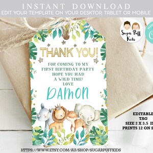 Safari Wild One Favor Tags Instant, Editable Safari Favor Tag, Safari ...