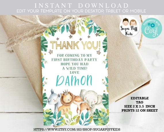 Safari Wild One Favor Tags Instant, Editable Safari Favor Tag, Safari ...