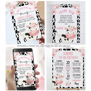 Editable Pink Floral Cow First Birthday Bundle Printable - Etsy Canada