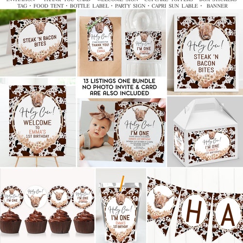 Editable Boho Pink Floral Cow Birthday Bundle Printable Girls - Etsy