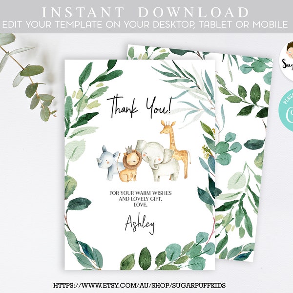 Safari Baby Shower Thank You Cards - Etsy
