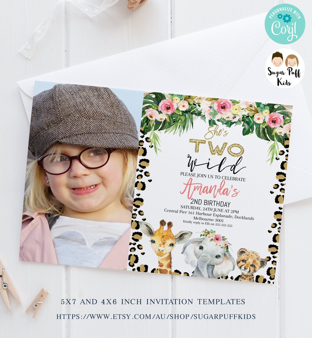 Editable Photo Safari Two Wild Invitation, Printable Two Wild Jungle ...