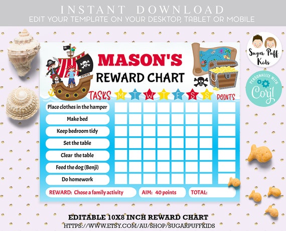 Printable Pirates Reward Chart, Pirates Reward Chart Printable, Pirates ...