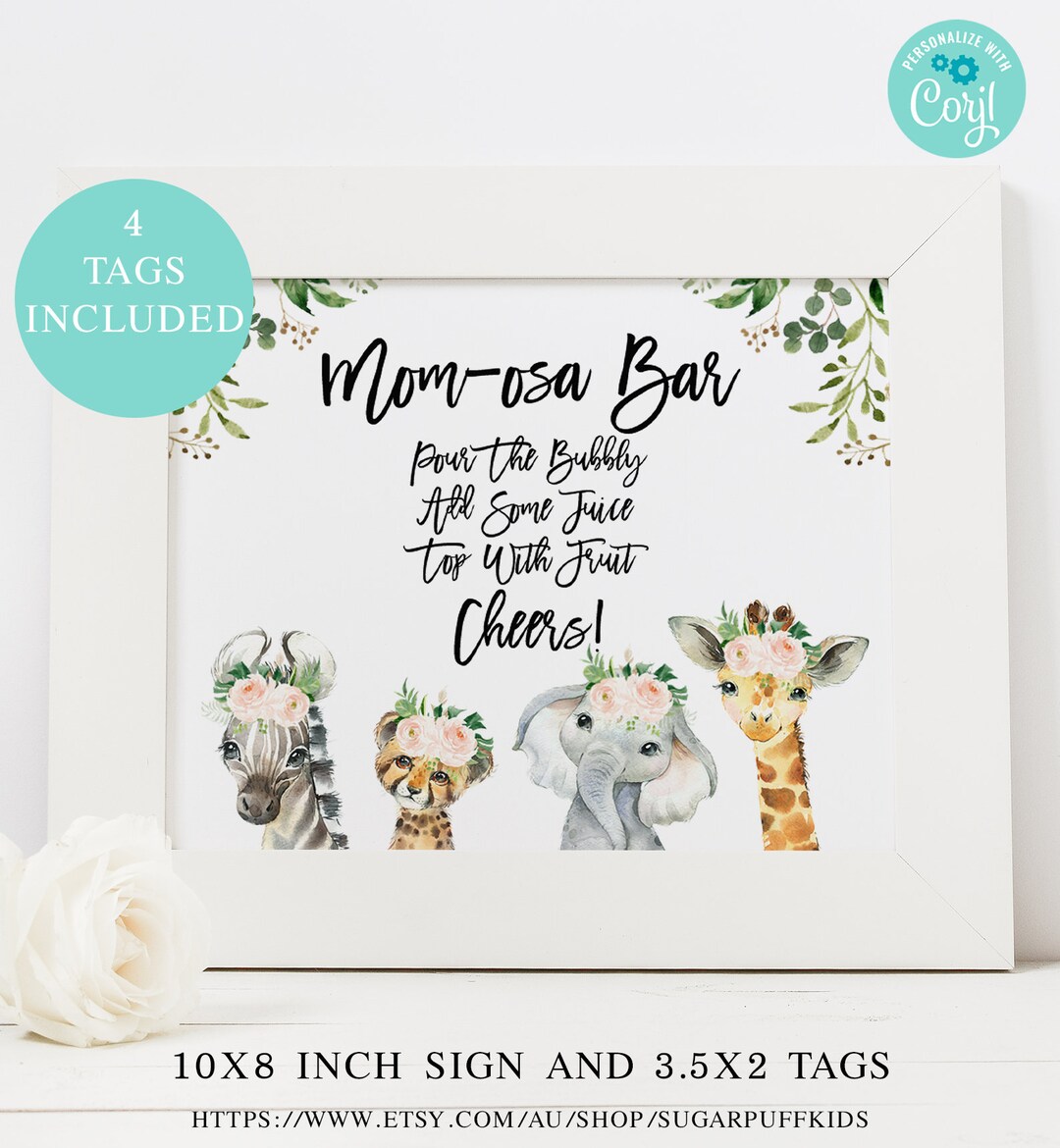 Editable Safari Mom-osa Sign, Printable Mimosa Sign and Tags, Instant ...