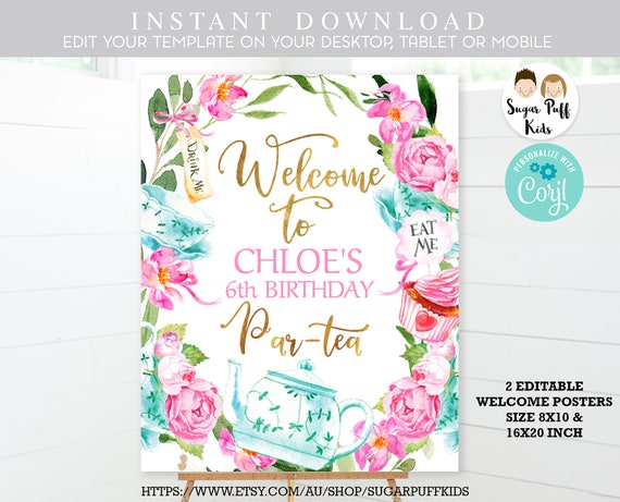 Tea party welcome sign, Girls tea party welcome sign, Birthday tea ...