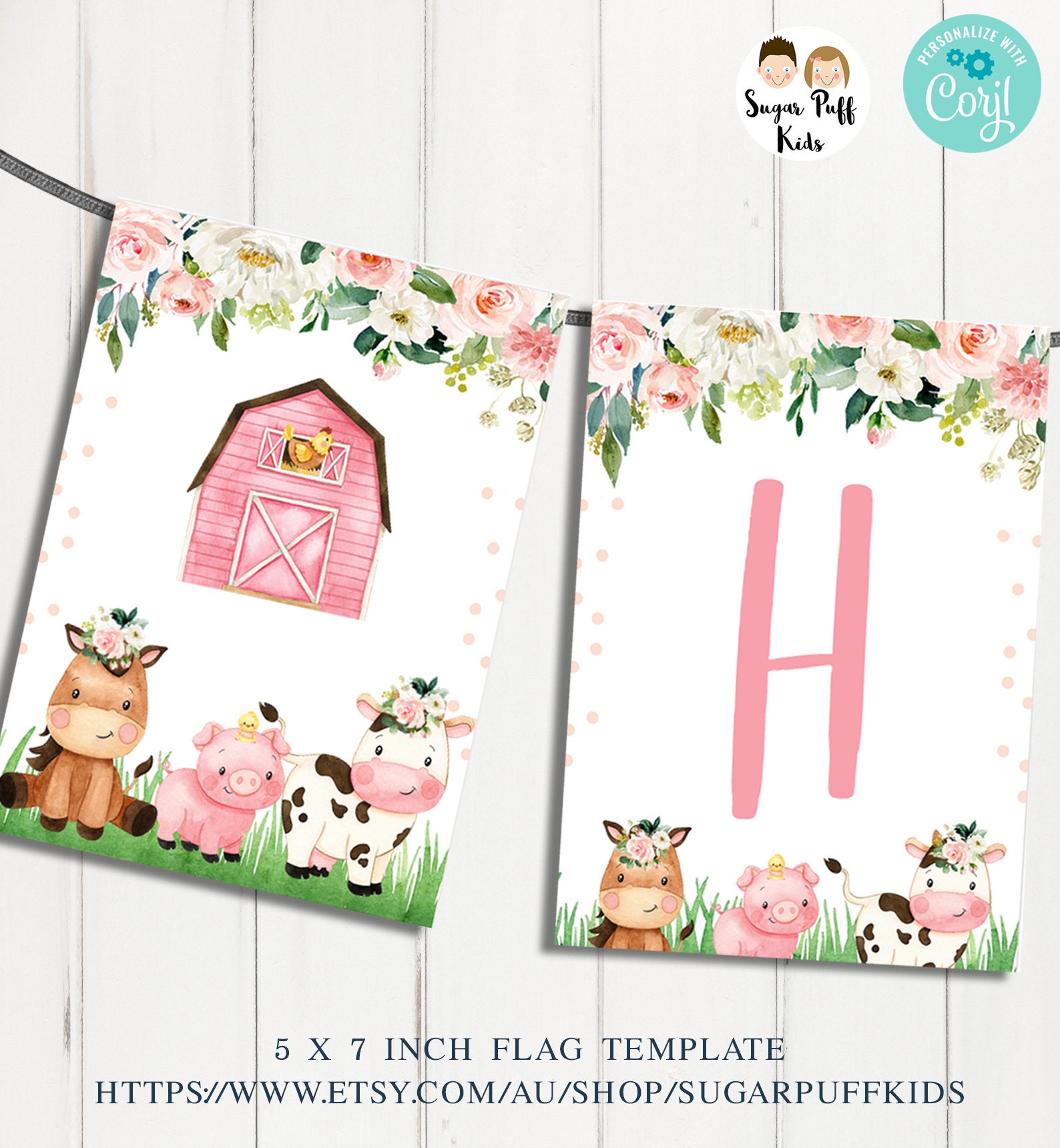 Printable Pink Farmyard Birthday Banner Editable Pink Farm - Etsy