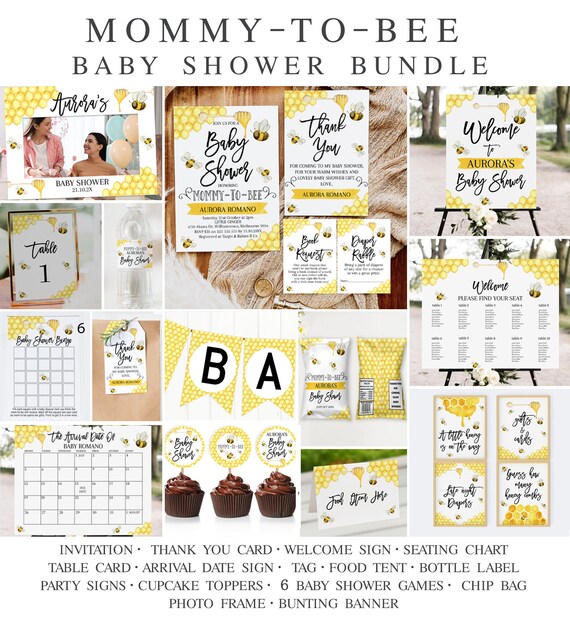 Printable Mommy-to-Bee Baby Shower Bundle, Editable Bumble Bee Baby ...