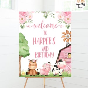 Printable Pink Floral Farm Welcome Sign, Instant Farmyard Animals Party ...
