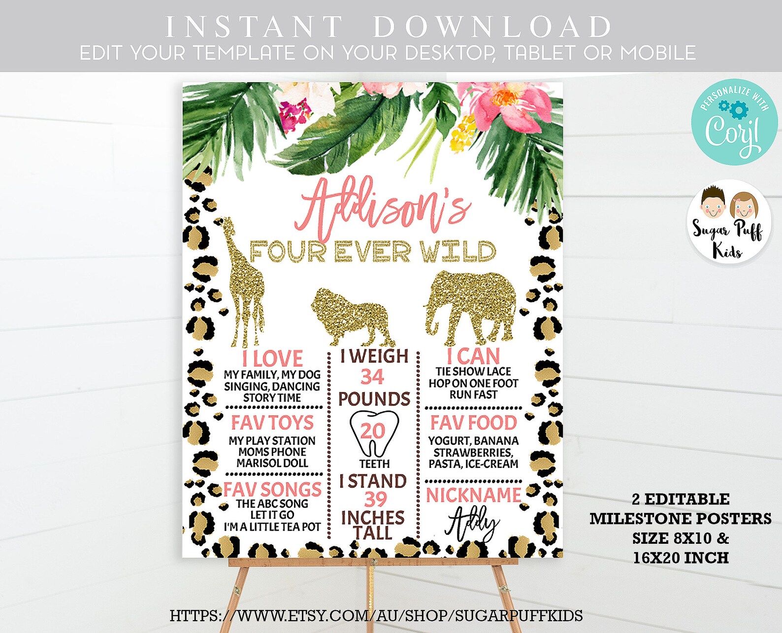 Four Ever Wild Birthday Milestone Board Safari Fourever Wild - Etsy ...