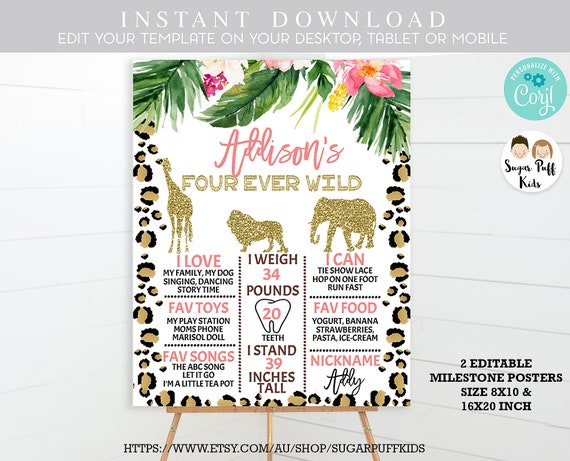 Four Ever Wild Birthday Milestone Board Safari Fourever Wild | Etsy ...