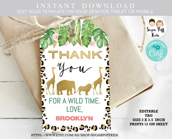Girls Two Wild Favor Tags Instant, Editable Safari Animals Favor Tag ...