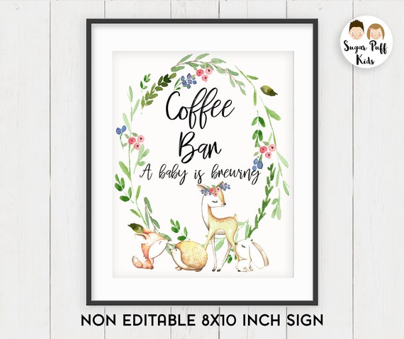 Woodland Baby Shower Coffee Bar Sign, Woodland Coffee Bar Baby Shower ...
