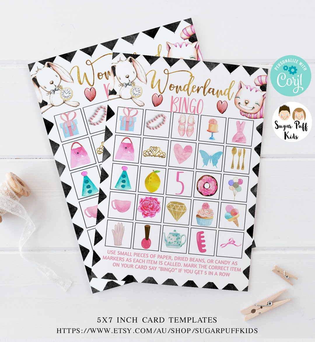 Editable Kids Girls Alice in Wonderland Bingo Game, Instant Download ...