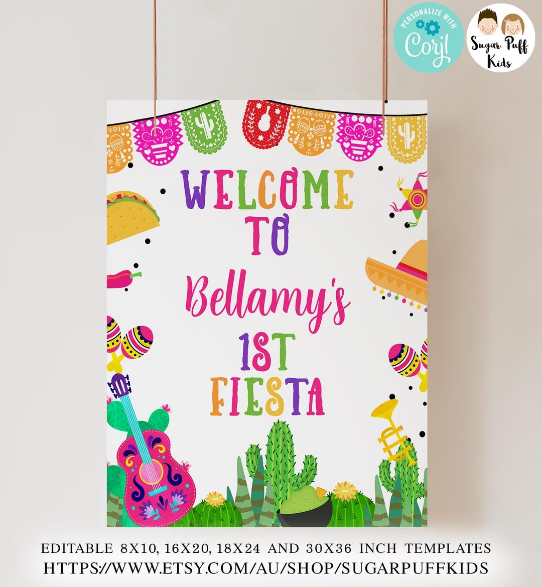 Printable 1st Fiesta Birthday Welcome Sign, Fiesta Party Welcome Poster ...