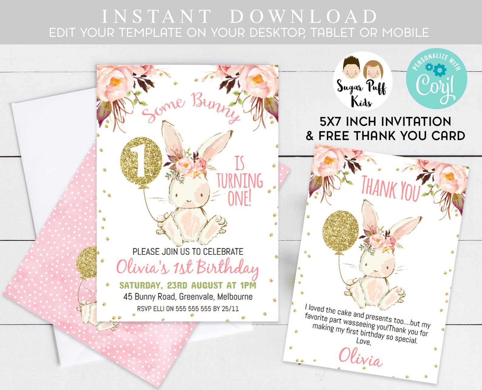 Bunny Birthday Invitations Printable Bunny Birthday - Etsy Australia