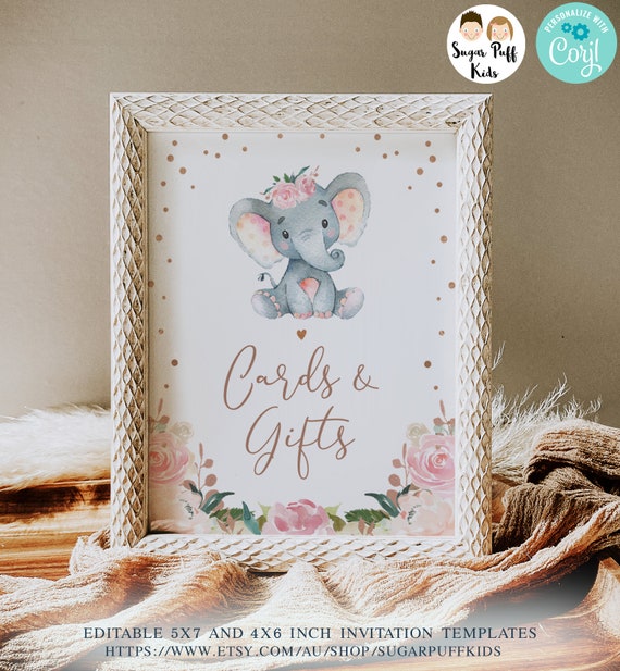 Printable Pink Floral Elephant Party Sign, Instant Download Girls ...