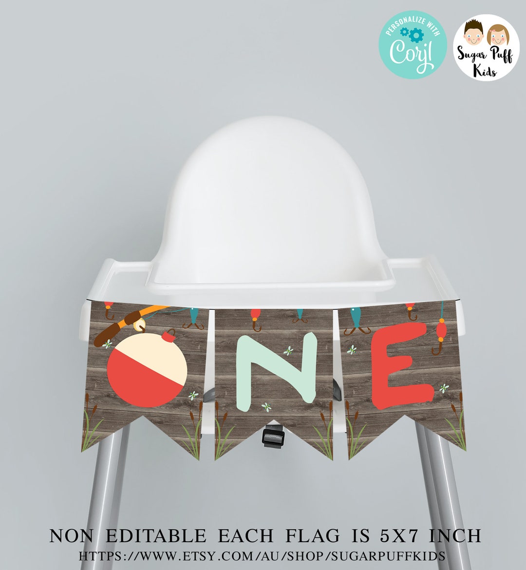 Printable Fishing Themed High Chair Banner, Editable Ofishally One ...