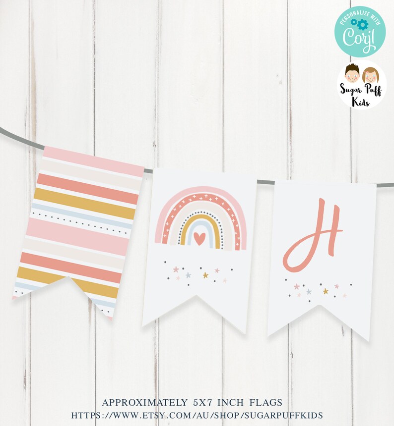 Editable Pink Rainbow Birthday Party Printable Package | Etsy