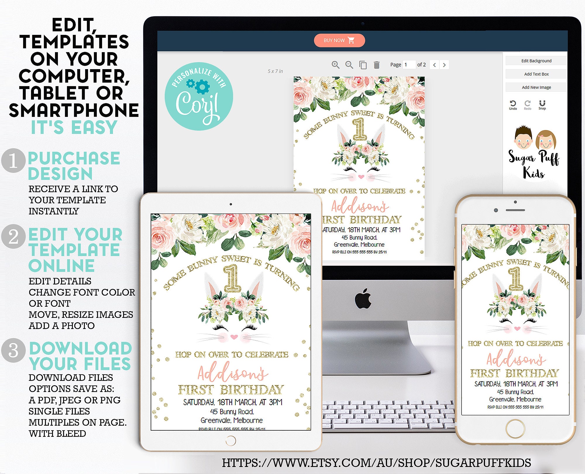 Bunny Face Milestone Poster Bunny 1st Birthday Milestone - Etsy