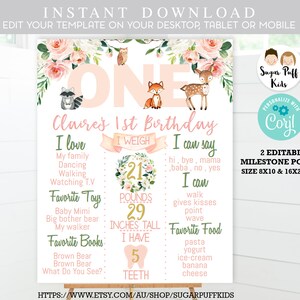 Woodland Milestone Poster Floral Woodland 1st Birthday - Etsy