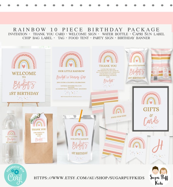 Editable Pink Rainbow Birthday Party Printable Package - Etsy