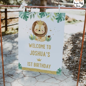 Printable Our Little King Lion Birthday Welcome Sign, Editable Lion ...