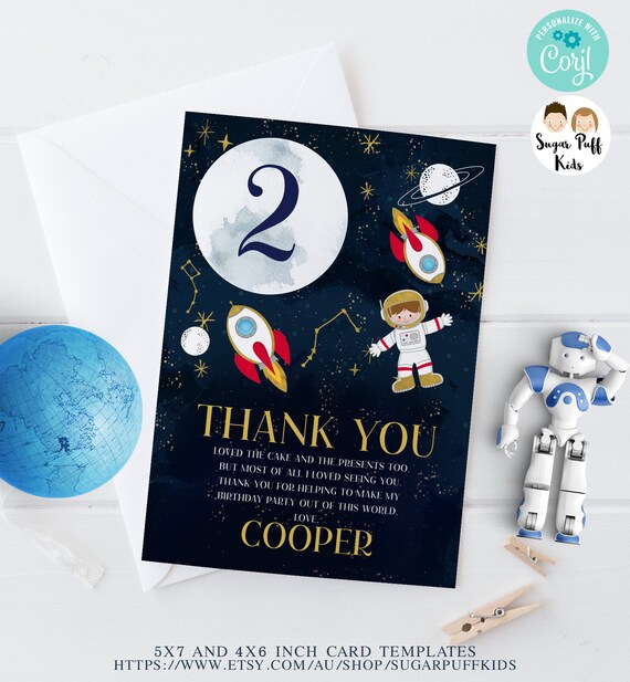 Instant Download Outer Space Flat Thank You Card, Printable Moon Gold ...